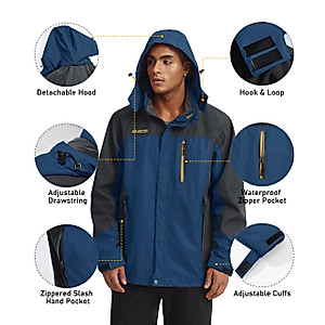 MAGCOMSEN Rain Jacket Mens Windbreaker Jackets Waterproof Jackets Outdoor Rain Coat Sports Breathable Jacket Running Cycling Camping Jacket
