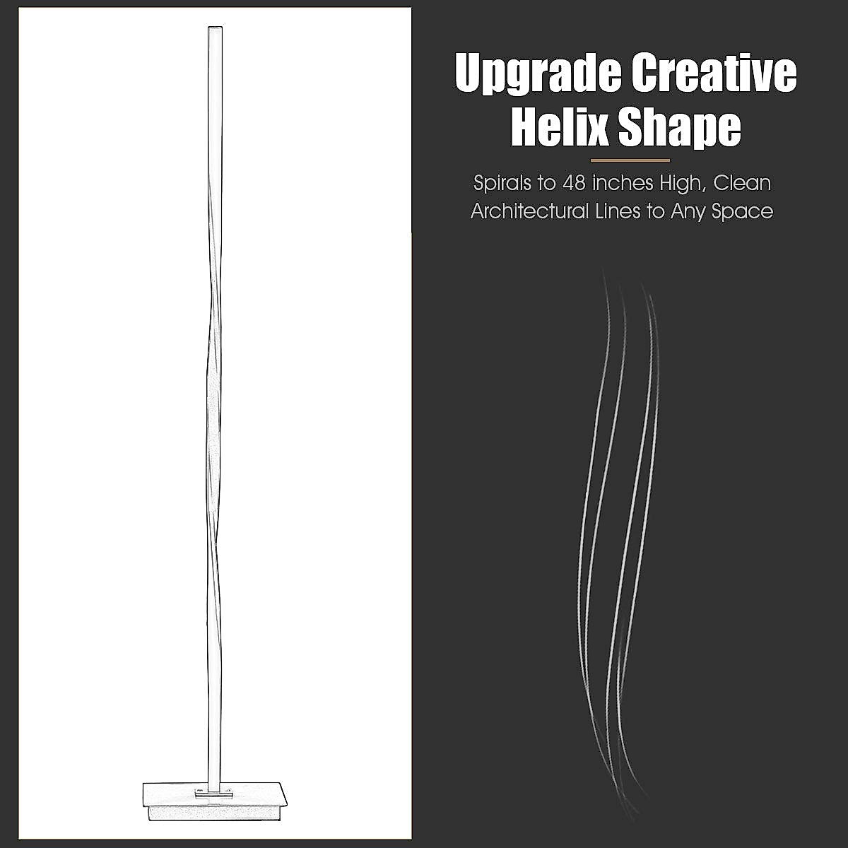 Tangkula Helix LED Floor Lamp for Living Rooms, 48 Inch Modern Tall Bright Contemporary Standing Pole Light with Built-in Foot Switch, for Bedrooms & Offices (Silver)