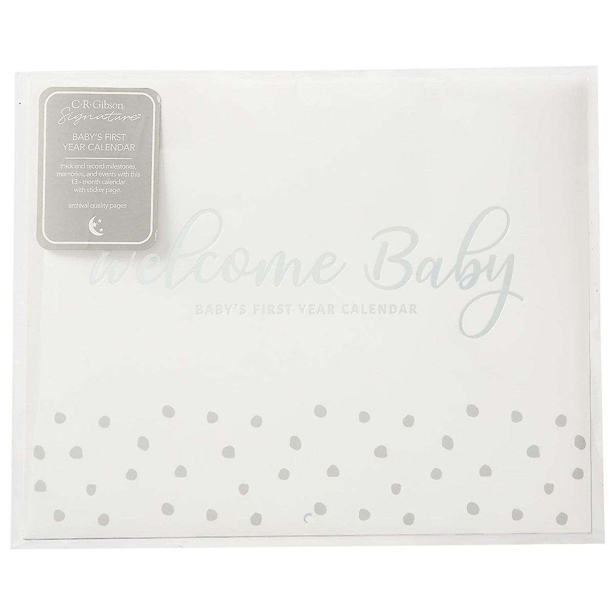 C.R. Gibson BA3-24591 Gender Neutral Welcome Baby's First Year Keepsake Calendar, 11" W x 18" H, Gray and Silver