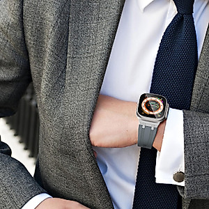 WINGLE Apple Watch Band Ultra - 49mm, 46mm, 45mm, 44mm, 42mm for Men - Series 10, 9, 8, 7 SE, 6, 5, 4 - AP Liquid Silicone Rubber Band for iWatch 3, 2, 1 - Metal Adapter - Luxury Cool Sport Strap