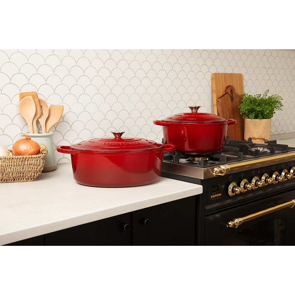 Larder & Vine Enameled Cast Iron Dutch Oven with Lid - Oversized Handles, Dome Lid, Dutch Oven for Sourdough Bread Making, 8QT/7.5L - (Cabernet)