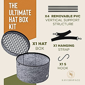 Hat Storage Box to Protect & Store Hats - Hat Travel Case w/Stability Poles - Cowboy Hat Box for Travel w/Hanging Strap & S Hook – Felt, Bohemian Canvas Fabric Hat Boxes for Men & Women