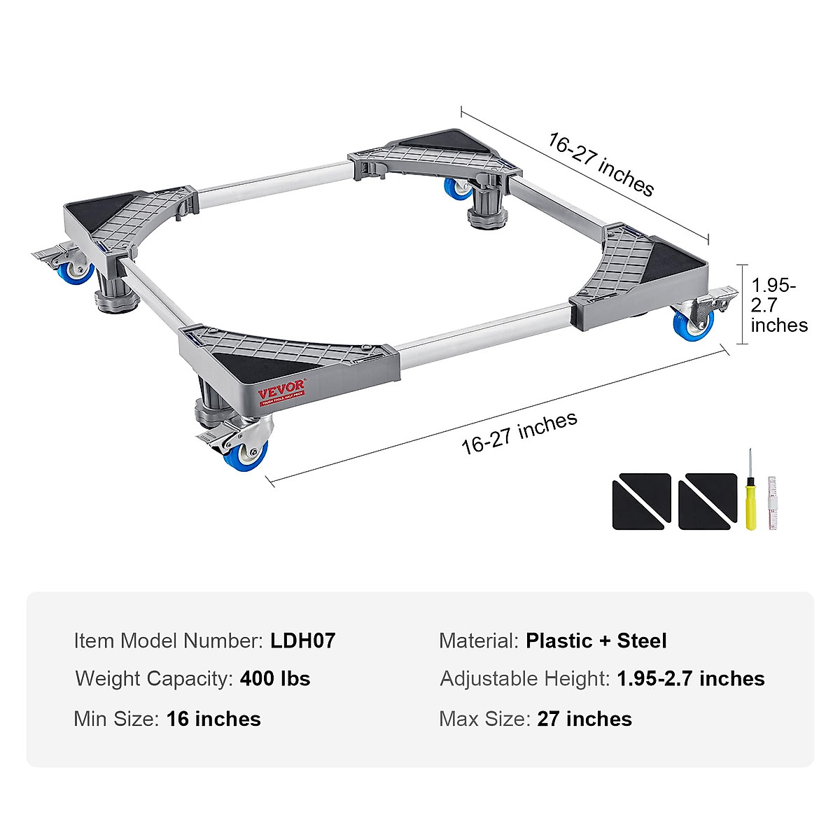 Mini Fridge Stand, 27'' Universal Mobile Base with 4 Strong Feet, 4 Locking Swivel Wheels, Adjustable Furniture Mover Mobile Base for Washing Machine, Refrigerator, Washer and Dryer