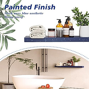 Habudda Floating Shelves, Wall Decor Wood Shelf for Bathroom Bedroom Kitchen Living Room Hanging Mounted Storage, Extra Long 35.5 Inch Set of 2, Wooden Rustic Navy Blue