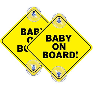 2PCs Baby On Board Signs- Suction Cups - Kids On Board Car Sticker - Waterproof Baby on Board Car Accessories Sign- Car Signs Baby On Board for Car Window Bumper Stickers