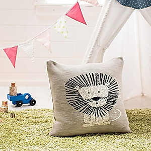 Safavieh Baby Collection Dandy Lion Cotton Throw Pillow, 20" x 20", Black, Grey