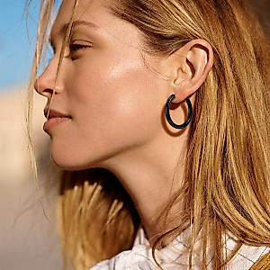 FOCALOOK Hoop Earrings Black Stainless Steel 40mm Chunky Round Cirlcle Endless Hoops for Women