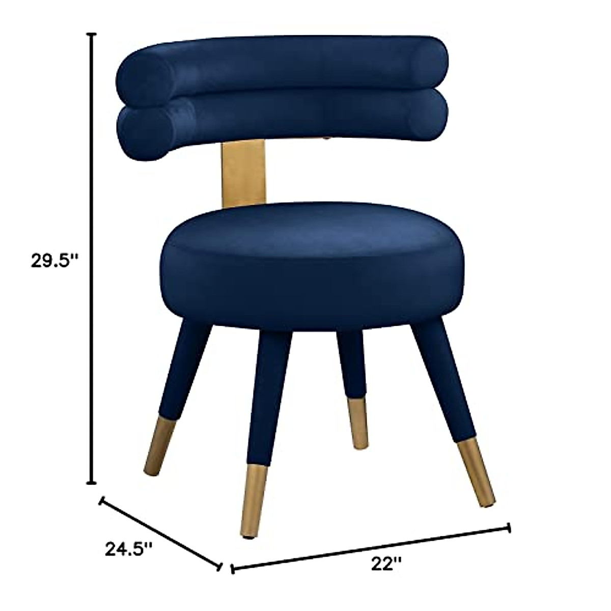 Meridian Furniture Fitzroy Collection Velvet Upholstered Dining Chair with Deep Channel Tufted Back, 24.5" W x 22" D x 29.5" H, Navy