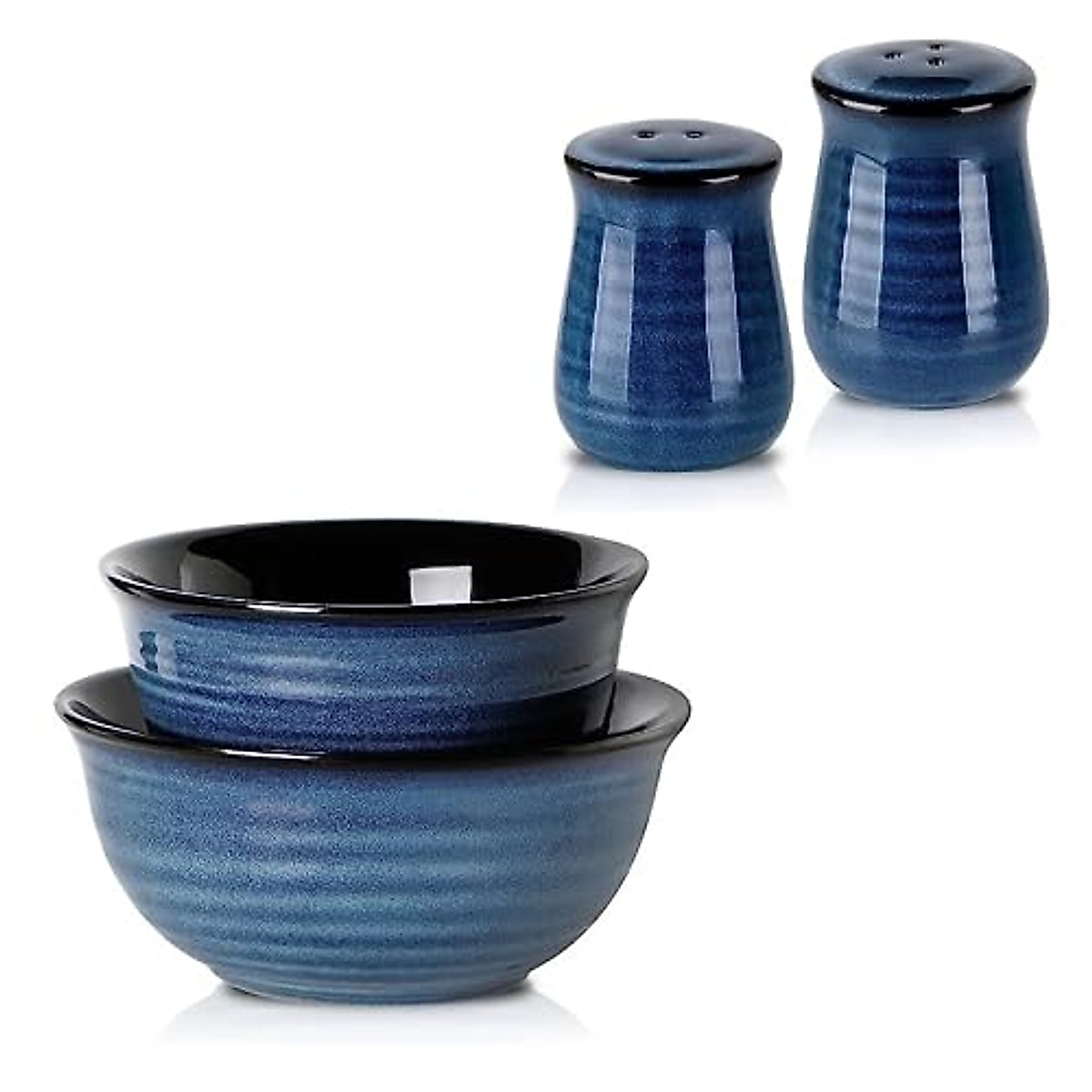 Hasense Large Ceramic Mixing Bowls Set, 40+65 Oz 2PCS and Porcelain Salt and Pepper Shakers, 2PCS,Navy Blue