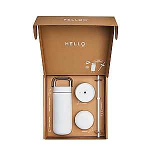 Fellow 16 oz Carter Bundle (3 in 1) Travel Mug with Carry Handle, Move & Cold Lids with Straw - To-Go Coffee Tumbler, Ceramic Interior & Vacuum-Insulated Stainless Steel - Coffee Cups-Matte White