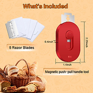 Giying6 Magnetic Bread Lame Dough Scoring Tool,Premium Sourdough Starter Kit,Integrated Push-pull Handle,for Professional Sourdough Baking & Bread Making Tools,contain 5 Razor Blades (Red)