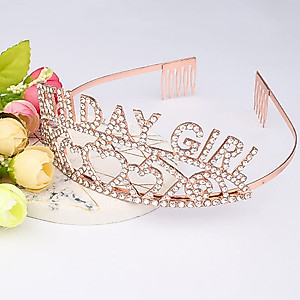 AOPRIE Birthday Girl Tiara for Women Gold Birthday Girl Headband Happy Birthday Tiara and Crown for Women Rhinestone Crystal Decor …