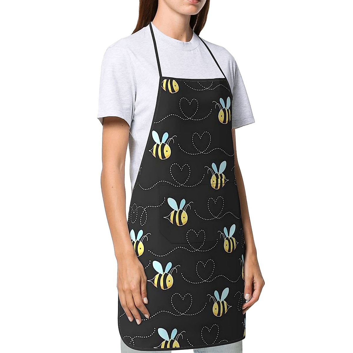 MuMuYun Bumble Bees Kitchen Apron, Kitchen Cooking Aprons with Pockets Aprons for Men Women, Black, 20W x 28L