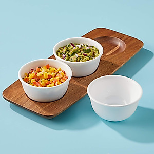 Corelle Vitrelle Coordinates 4-Pc Large Serving Set, Dip Tray with 3 Bowls, Dip Bowls and Long Serving Board Set, Triple Layer Glass Bowls are Dishwasher and Microwave Safe, White