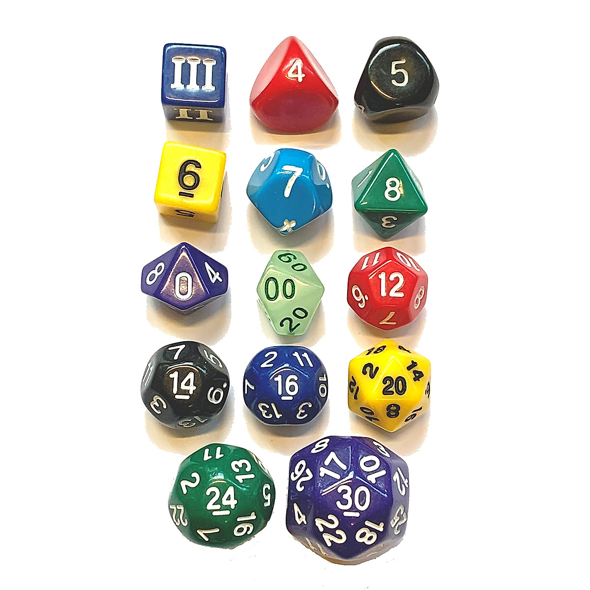 Impact! Miniatures Rainbow - 14 Unusual Dice Set Approved for Use with Dungeon Crawl Classics (DCC)