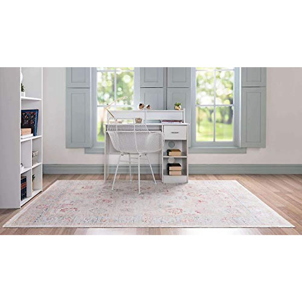 Unique Loom Noble Collection Country, Traditional, Distressed, Vintage, Botanical, Border Area Rug, 5' 1" x 7' 10" Rectangle, Ivory/Blue