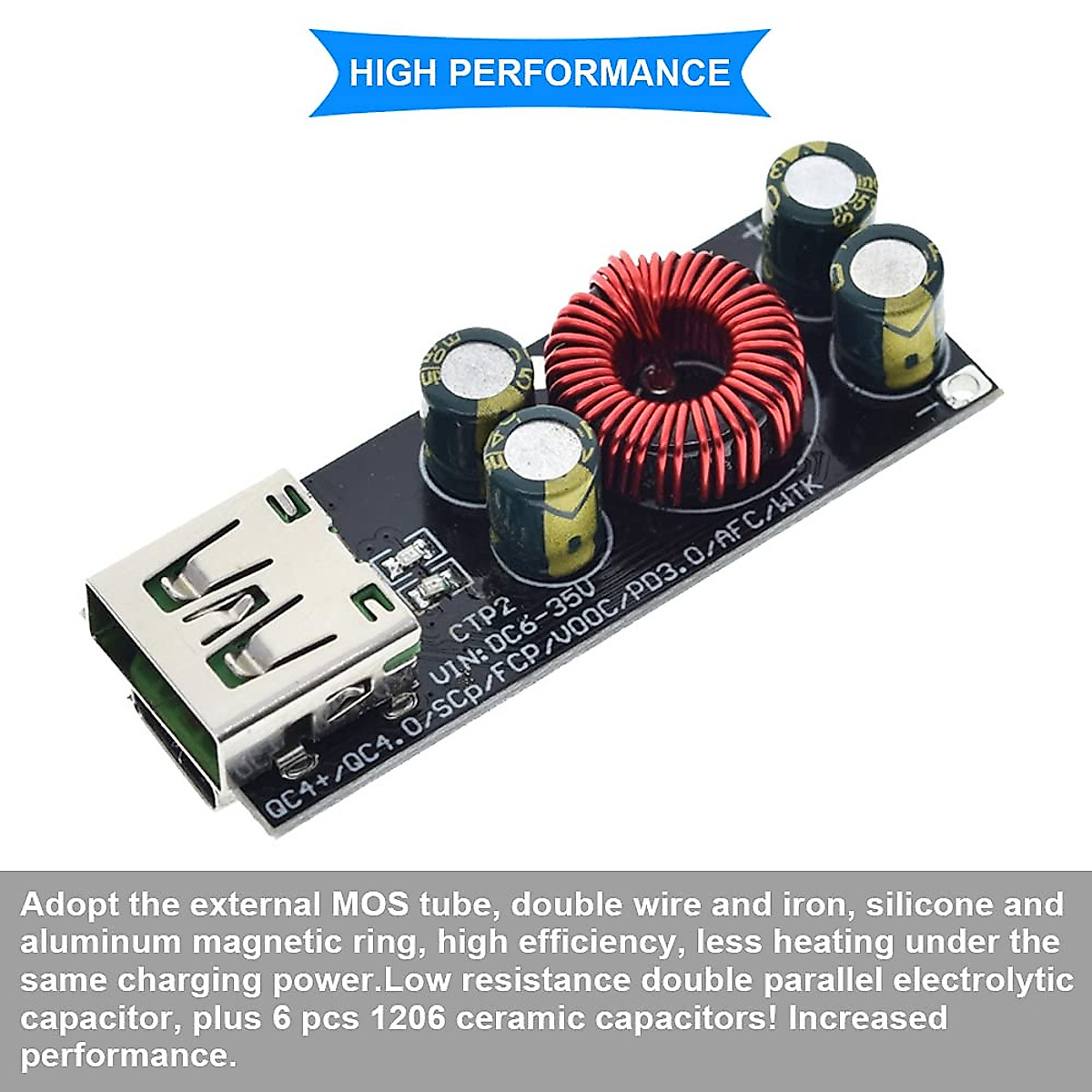 DKARDU 6-35V QC4.0 QC3.0 USB Type-C Quick Charge Module Step Down Buck Converter Module for Mobile Phone with 24AWG Wire