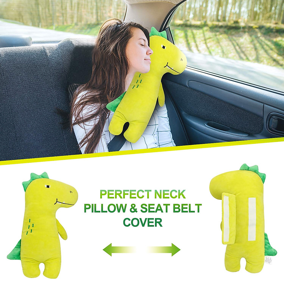 Farochy Car Pillow for Kids - Dinosaur Seat Belt Cover, Car Seat Belt Pillow Kids Car Seatbelt Covers, Vehicle Shoulder Pads, Seatbelt Cushion for Kids, Seat Strap Pillows Kids (Dinosaur)