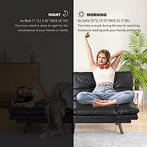 AMICLIBER Memory Foam Faux Leather Futon Sofa Bed Couch,Convertible Futon Sofa Couch,Loveseat Sleeper Sofa Bed,Small Splitback Modern Sofa Bed for Living Room,Office,Apartment,Bright Black