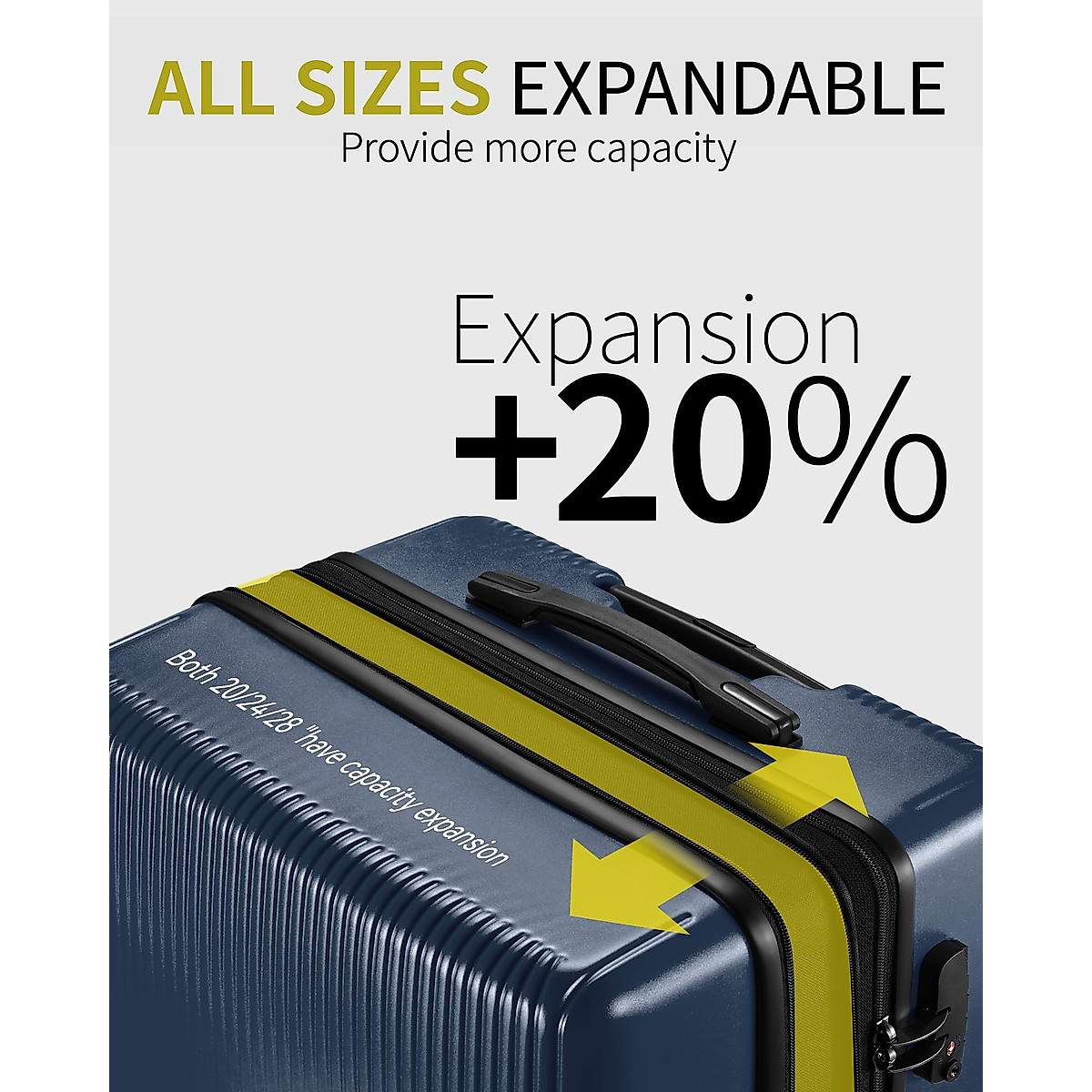 Zitahli Luggage Sets 2 Piece, All Expandable Suitcase Set, Carry On Luggage Set, PC Hard Case Luggage with TSA Lock Spinner Wheels YKK Zippers, 20in 28in (Navy Blue)