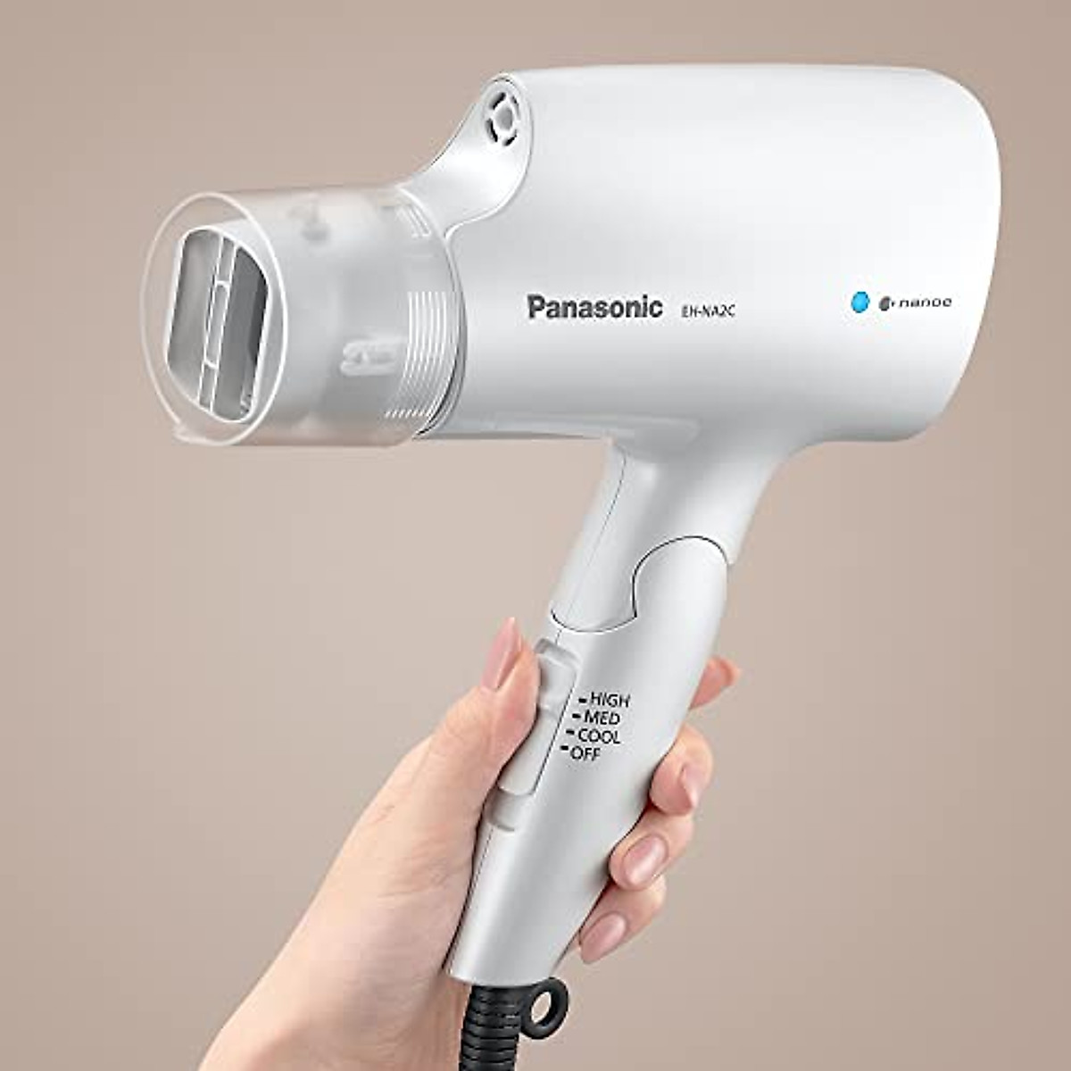Panasonic nanoe Salon Hair Dryer with Oscillating Quick Dry Nozzle, Folding Hair Dryer for Travel and Home, 3 Airflow Settings for Easy Styling and Healthy Hair - EH-NA2C-W (White)