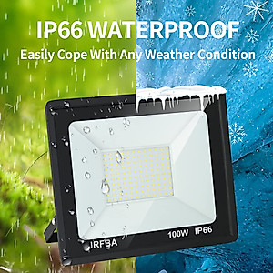 JRBFA 100W LED Flood Lights Outdoor, 10000lm LED Work Light with Plug, 6500K Daylight White, IP66 Waterproof Exterior Security Lights Outside Floodlights for Backyard, Garage, Garden, Lawn