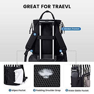 LOVEVOOK Laptop Backpack Women Teacher Backpack Nurse Bags, 15.6 Inch Womens Work Backpack Purse Waterproof Anti-theft Travel Back Pack with USB Charging Port (Black-Thick Stripe)