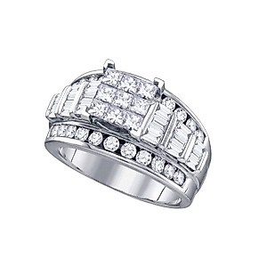 The Diamond Deal 14kt White Gold Womens Princess Diamond Elevated Cluster Bridal Wedding Engagement Ring 2.00 Cttw