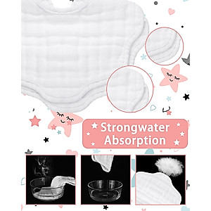 Yahenda 10 Pack Muslin Bibs Baby Drool Bibs White Bandana Bibs Absorbent Teething Bibs Cotton Cloths Plain Bibs with Adjustable Straps for Unisex Baby Burp Newborn Infant Toddler, 0-2 Years Old