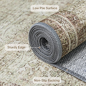 GENIMO 2x3 Area Rugs for Living Room, Machine Washable Boho Vintage Rug Non Slip, Printed Thin Low Pile Lightweight Chenille Carpet Rugs for Bedroom, Dining Room, Home Office, Taupe