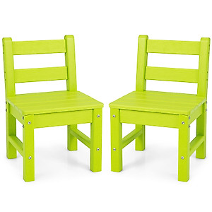 Costzon Kids Chair, 2PCS All-Weather & Heavy-Duty Children Learning Chairs w/Backrest for Playroom, Nursery, Backyard, Garden, Indoor & Outdoor Gift for Boys Girls, Waterproof Toddler Chair (Green)