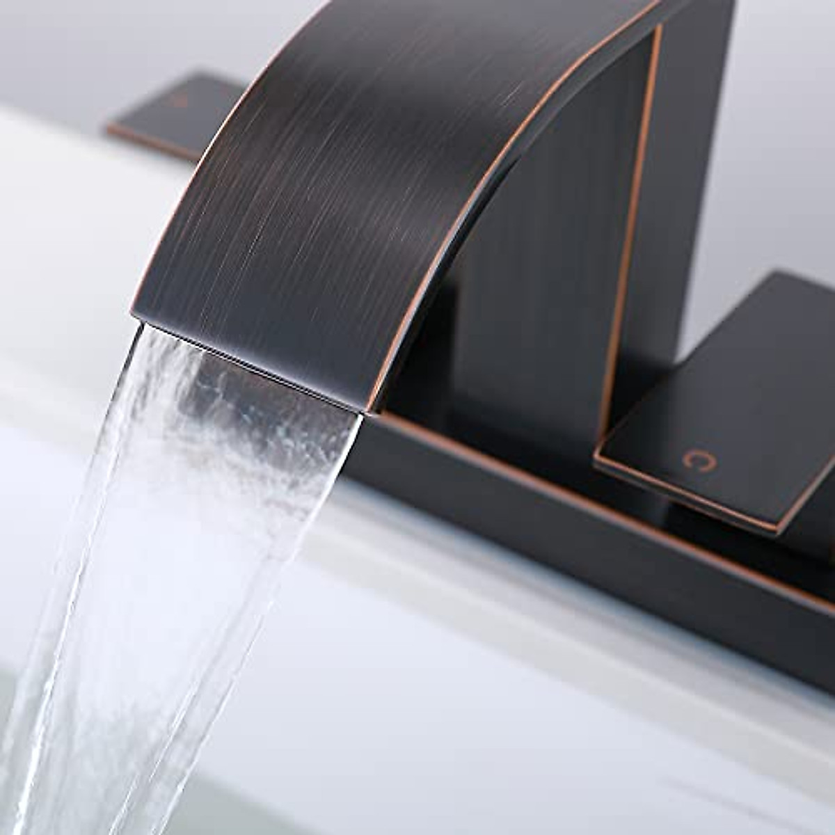 JXMMP 4 inch Centerset Bathroom Faucet, Stainless Steel 2 Handle Oil Rubbed Bronze Waterfall Bathroom Faucet for Sink with Pop Up Drain and Supply Lines, Modern Bathroom Faucets