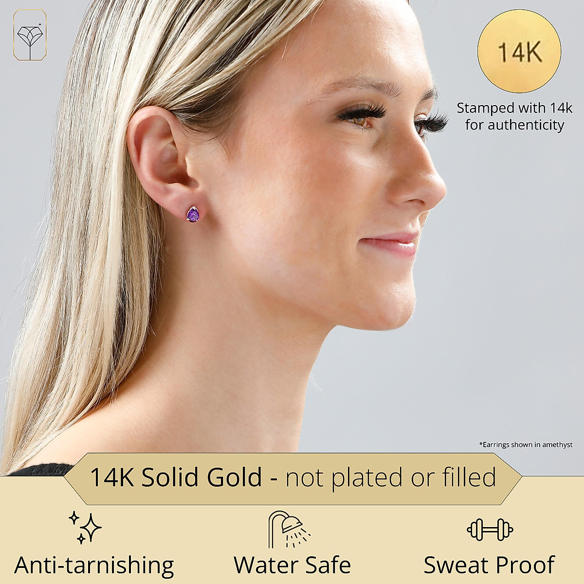 MAX + STONE 14k Yellow Gold Teardrop Blue Aquamarine Pear Shape Stud Earrings for Women with Push Backs and 8mm x 6mm March Birthstone