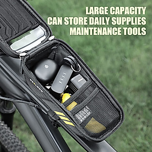 BEELORD Bike Phone Front Frame Bag,Bike Accessories,Waterproof Bike Phone Holder Bike Phone Bag,Bike Phone Mount Top Tube Bag with Touch Screen And Rain Cover Bag,Compatible Phone Under 6.5"