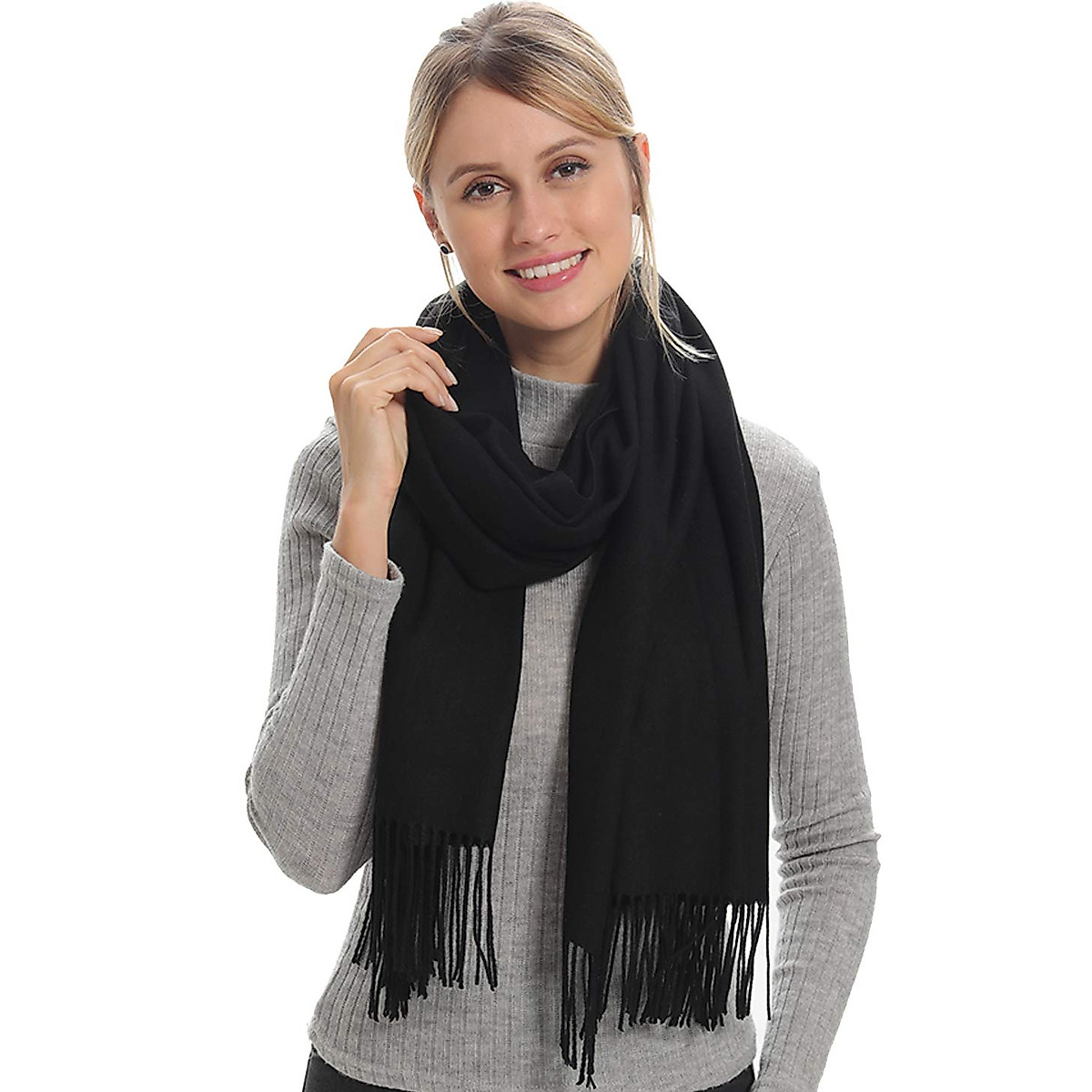 Women Pashmina Scarf Wrap Shawl, Black Soft Wool, Travel Blanket Accessories, Evening Wedding Party, Mom in Law Female Hostess Grandma Best Friend Sister Wife Girlfriend Christmas Good Gift…