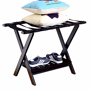 ELEdvb Luggage Rack Luggage Rack Hotel Room Foldable Solid Wood Suitcase Holder Luggage Rack Shelving Suitcase Backpack Black 80 45 60CM