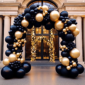 155pcs Black Gold Balloon Garland Arch Kit, Black and Gold Latex Balloons for Gender Reveal Bridal Shower Party Birthday Decorations