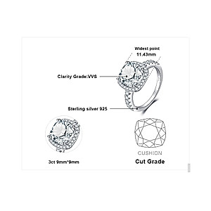 JewelryPalace Cushion 3ct CZ Engagement Rings For Women Cubic Zirconia Promise Halo Engagement Ring 925 Sterling Silver Solitaire Engagement Ring Size 7