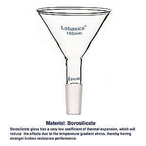 Labasics Glass Short Stem Powder Funnel with 100 mm Top Outer Dimension and 24/40 Inner Joint Filter Funnel Glass Funnel