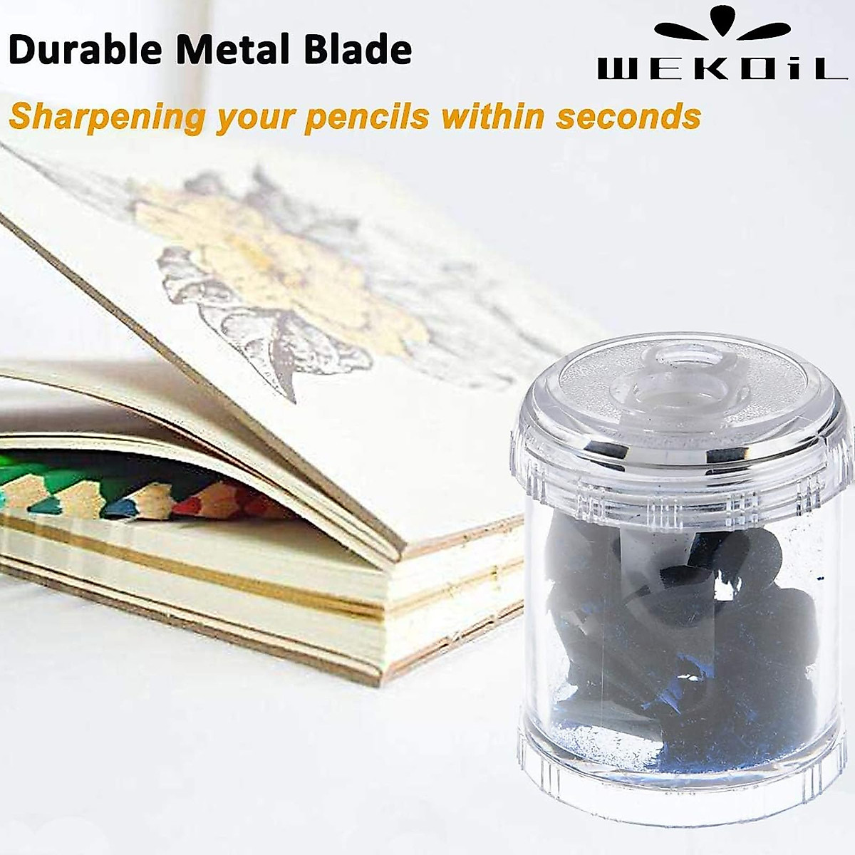 WEKOIL Manual Pencil Sharpener Double Holes Duty Metal Sharp Blade Jumbo Crayon XL Sharpener with Large Round Catches Sharpening Regular Pencils HB Graphite Colored Pencils for Teachers Artists