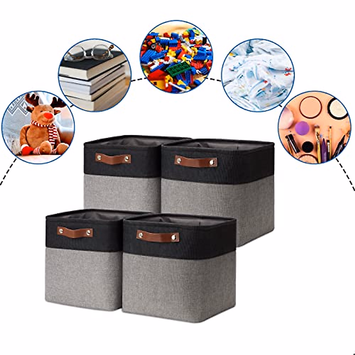 DULLEMELO Collapsible Bundle Baskets 2 Large Baskets 17"x12"x15" + 4 Cube Baskets 11"x11"x11"（Black&Grey)
