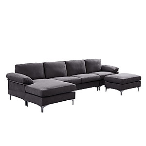 Knowlife Modern Corner Sectional Futon Sofa with Removable Cushions and Ottomans Convertible Sofa Couch for Living Room, 128”L (Dark Grey)