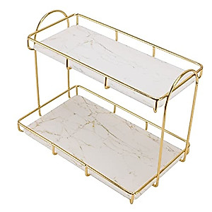 CHICIRIS 2 Tier Cosmetic Storage Shelf, Bathroom Countertop Rack, Large Capacity Waterproof Gold Metal Storage Shelf Rack for Bathroom Kitchen Bedroom