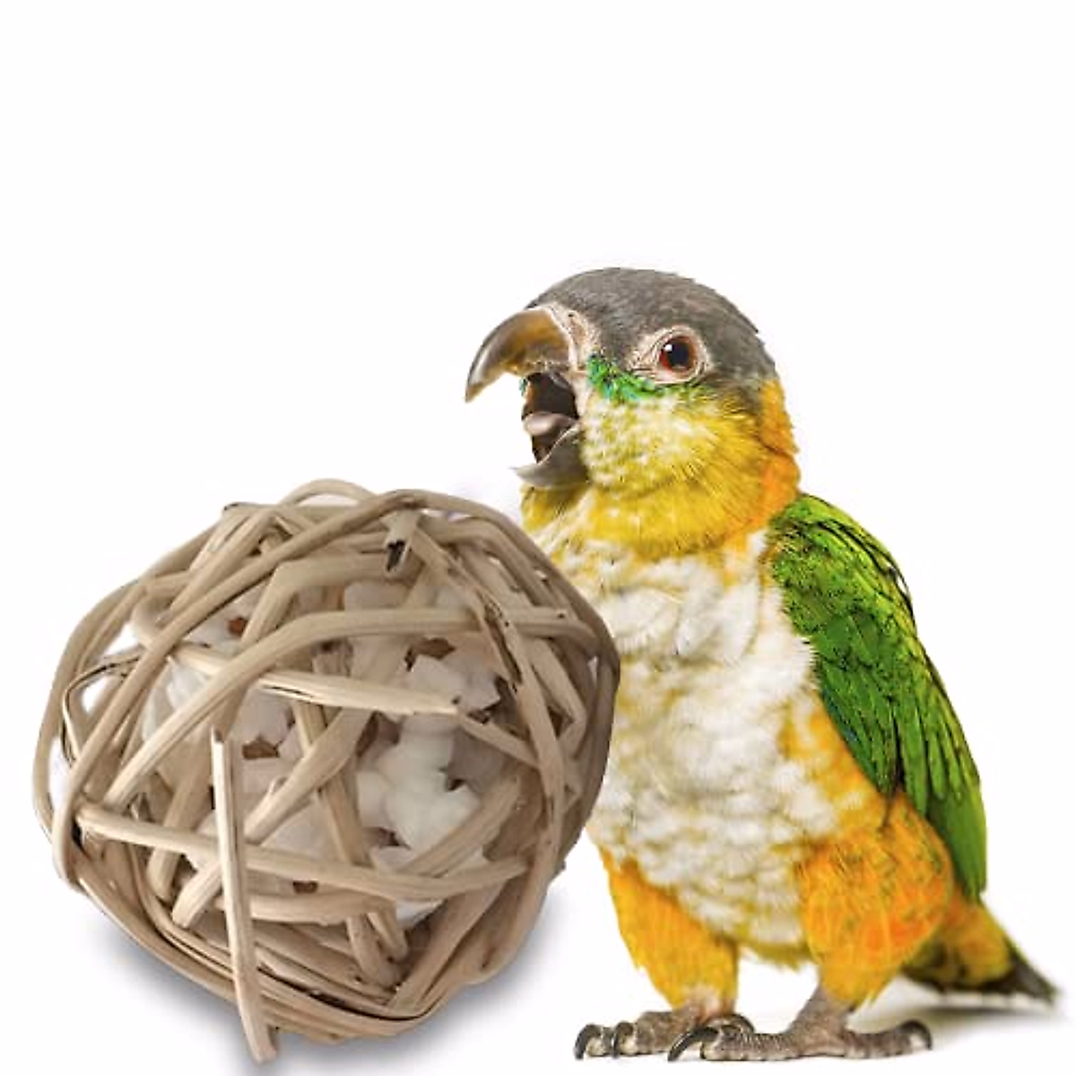 SunGrow Popcorn Ball for Birds, Willow Wicker Vine Rattan Ball, Cage Accessory Hang with String or Wire