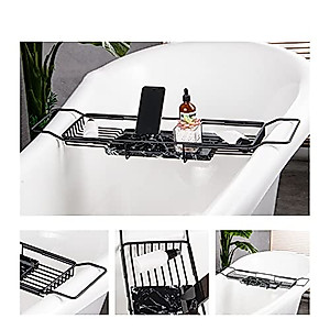 Qabinvoe Bathtub Rack Across Tub Stainless Steel Bathtub Caddy Tray Expandable Non-Slip Bath Organizer Luxury Bath Bath Accessories for Kitchen,Black