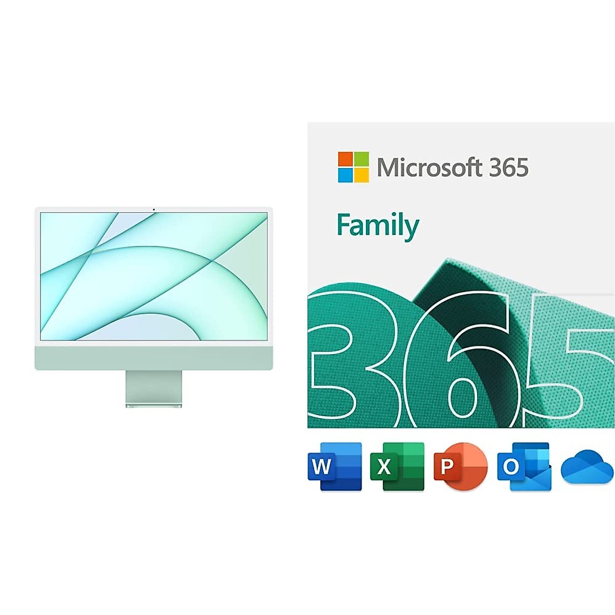 Apple 2021 iMac (24-inch, M1 chip with 8‑core CPU and 8‑core GPU, 8GB RAM, 256GB) - Green, with Microsoft 365 Family | 12-Month Subscription | PC/Mac Download