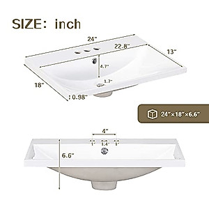 PEIHONGET 24" Bathroom Vanity with Ceramic Basin, Rattan Bathroom Storage Cabinet with Two Doors and Drawer, Freestanding Bath Vanity Cabinet Soft Closing, Solid Wood Frame (Natural)