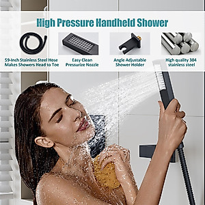 ESNBIA Shower System, Black Shower Faucet Set with Pressure Balance Shower Valve, 10 Inches Rain Shower Heads with Handheld Spray Combo, High Pressure Wall Mounted Shower Fixtures, Matte Black