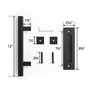 SMARTSTANDARD 2PCS 12" Pull and Flush Barn Door Handle Set, Large Rustic Two-Side Design, for Gates Garages Sheds Furniture, Black, Square