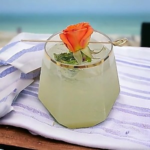 Oojami 40 count Diamond Unbreakable Stemless Plastic Wine Champagne Whiskey Glasses Durable Disposable Indoor Outdoor Ideal for Home Bars, Wedding 12 Ounce Cups (Gold Rim - Gold Glitter)